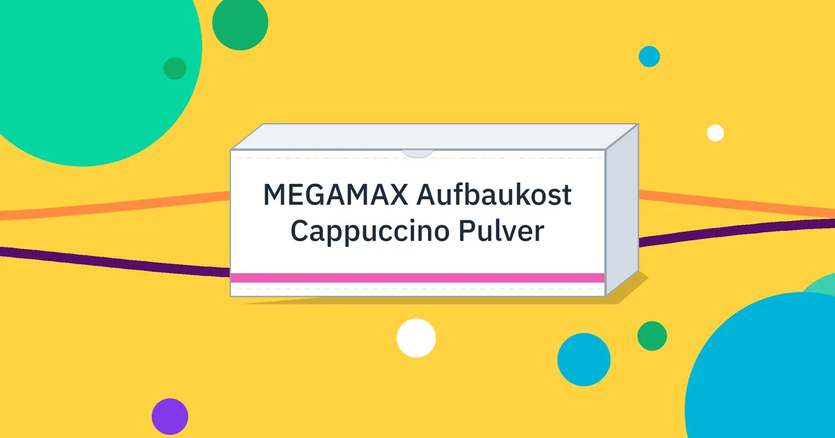 Symbolbild: Packung mit der Aufschrift MEGAMAX Aufbaukost Cappuccino Pulver (PZN 17670549) – Verfügbarkeit und Bezug in Apotheken in Frankfurt am Main