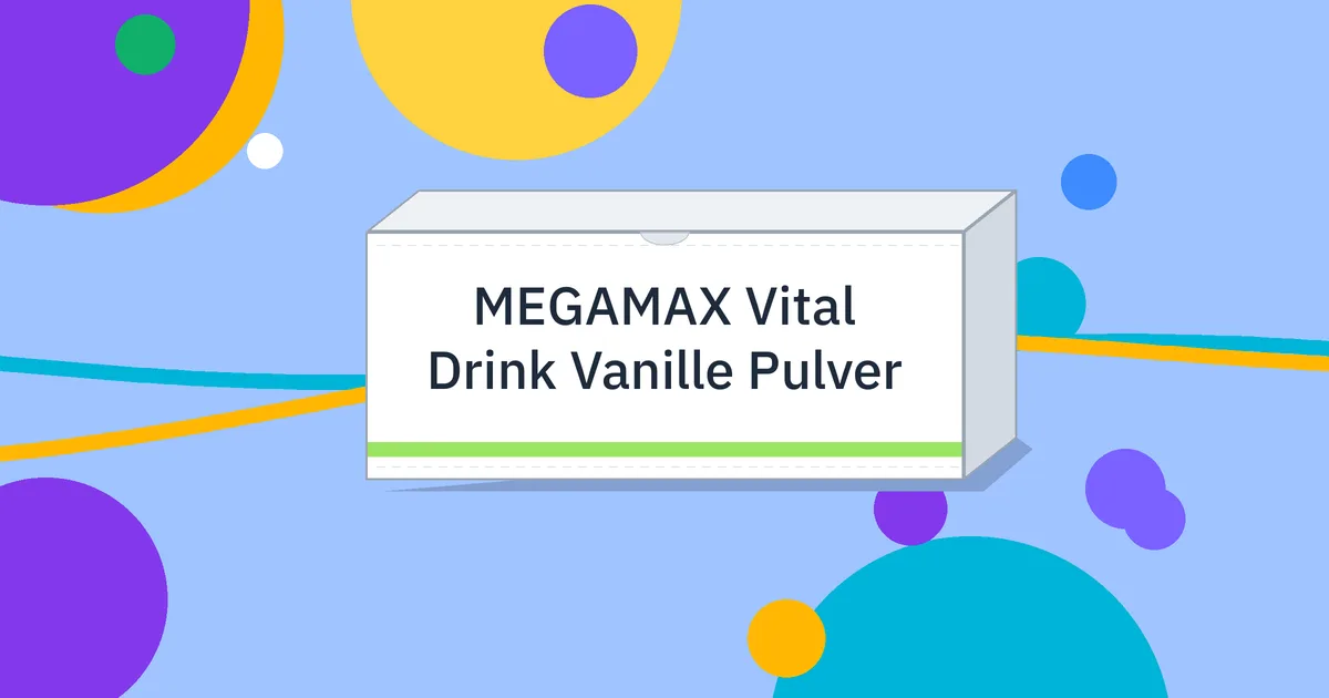 Symbolbild: Packung mit der Aufschrift MEGAMAX Vital Drink Vanille Pulver (PZN 18159511) – Verfügbarkeit und Bezug in Apotheken in Frankfurt am Main