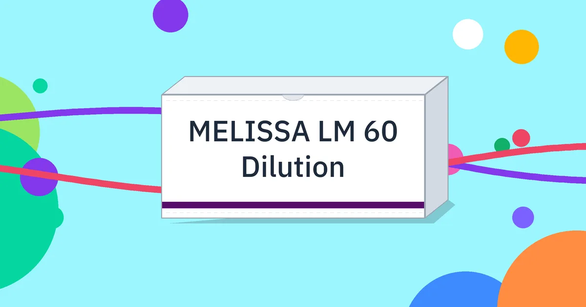 Symbolbild: Packung mit der Aufschrift MELISSA LM 60 Dilution (PZN 12947590) – Verfügbarkeit und Bezug in Apotheken in Frankfurt am Main