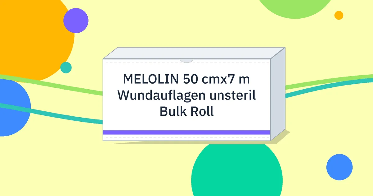 Symbolbild: Packung mit der Aufschrift MELOLIN 50 cmx7 m Wundauflagen unsteril Bulk Roll (PZN 09488753) – Verfügbarkeit und Bezug in Apotheken in Frankfurt am Main