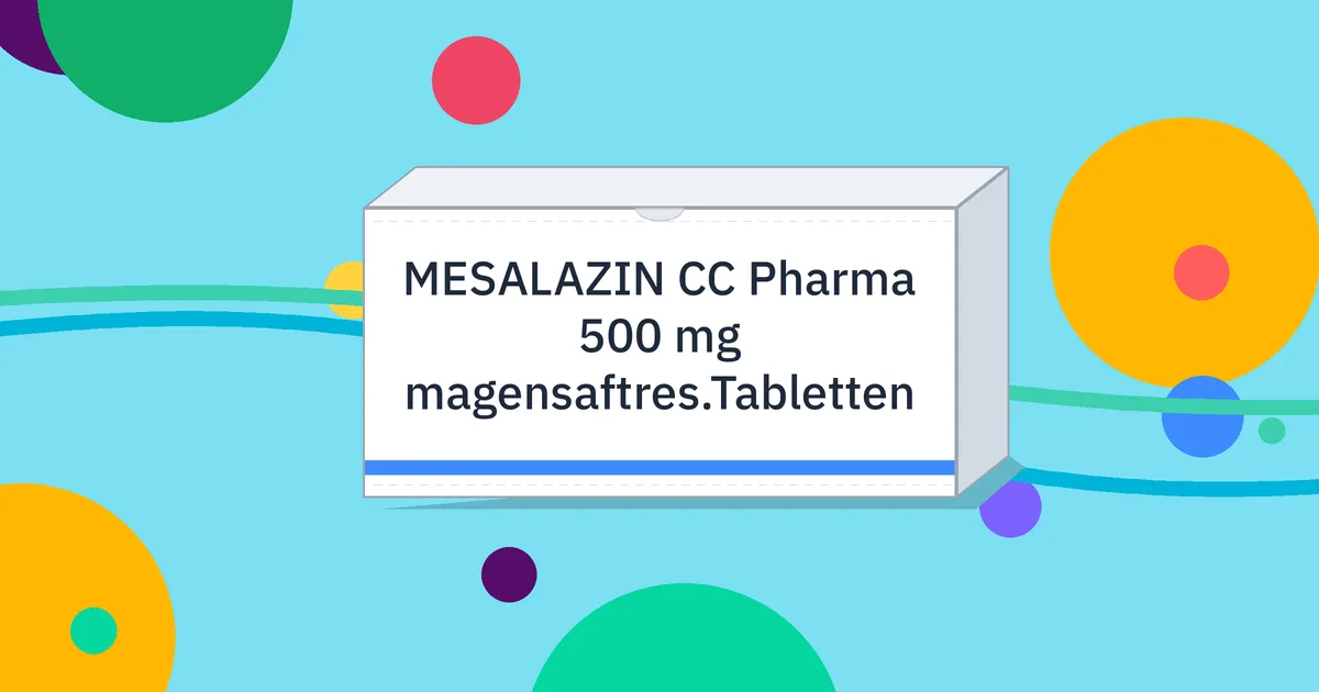 Symbolbild: Packung mit der Aufschrift MESALAZIN CC Pharma 500 mg magensaftres.Tabletten (PZN 06817877) – Verfügbarkeit und Bezug in Apotheken in Frankfurt am Main