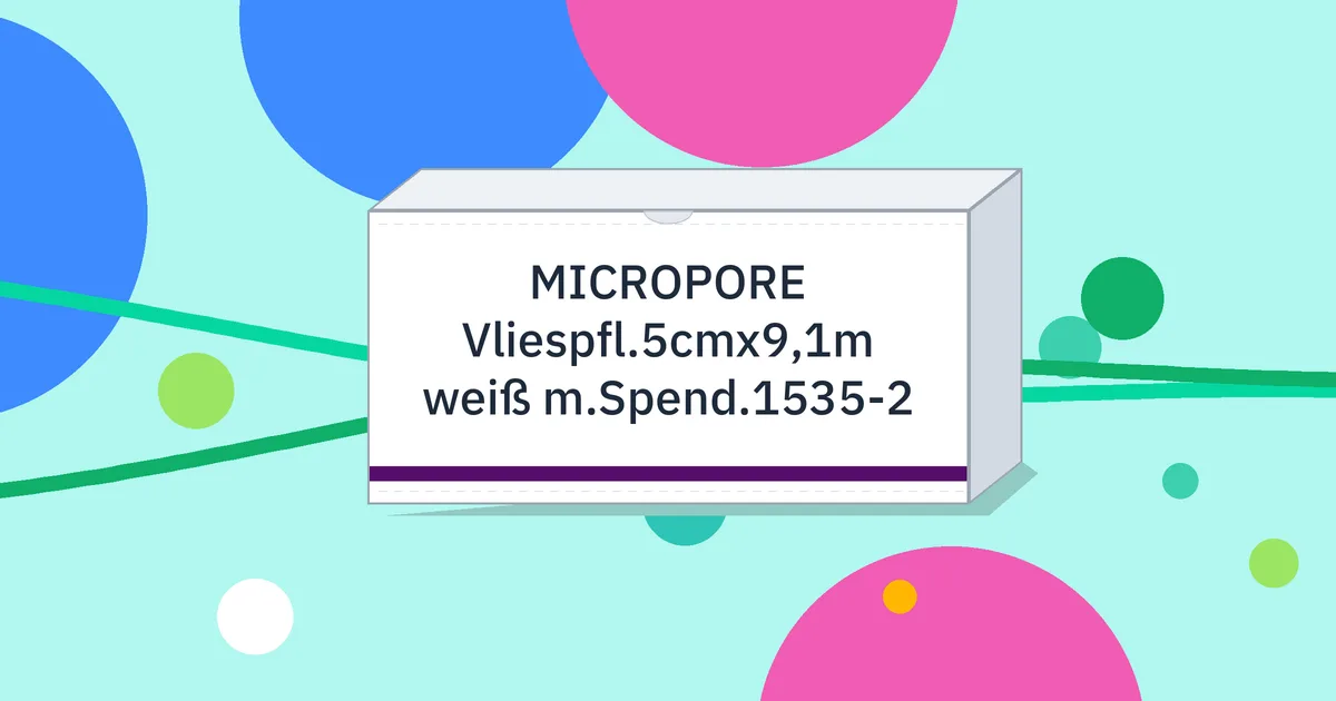 Symbolbild: Packung mit der Aufschrift MICROPORE Vliespfl.5cmx9,1m weiß m.Spend.1535-2 (PZN 09007819) – Verfügbarkeit und Bezug in Apotheken in Frankfurt am Main
