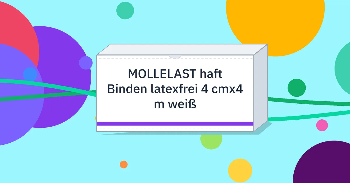 Symbolbild: Packung mit der Aufschrift MOLLELAST haft Binden latexfrei 4 cmx4 m weiß (PZN 15430551) – Verfügbarkeit und Bezug in Apotheken in Frankfurt am Main