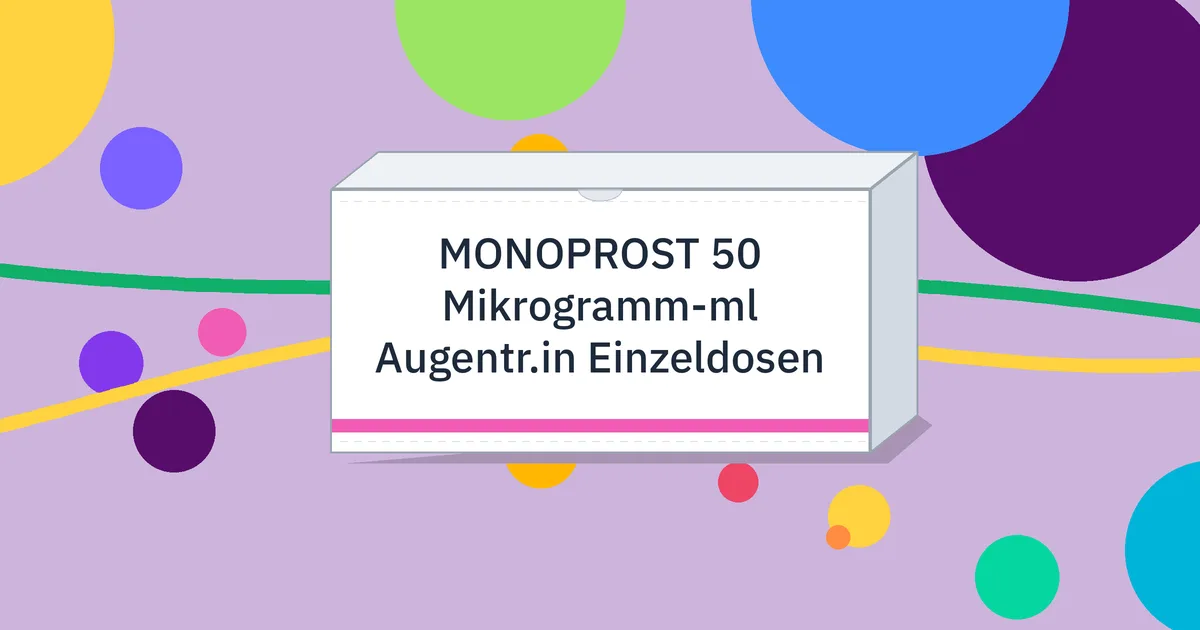 Symbolbild: Packung mit der Aufschrift MONOPROST 50 Mikrogramm-ml Augentr.in Einzeldosen (PZN 16665150) – Verfügbarkeit und Bezug in Apotheken in Frankfurt am Main