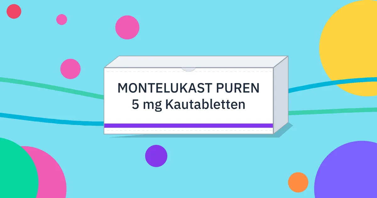 Symbolbild: Packung mit der Aufschrift MONTELUKAST PUREN 5 mg Kautabletten (PZN 11356496) – Verfügbarkeit und Bezug in Apotheken in Frankfurt am Main