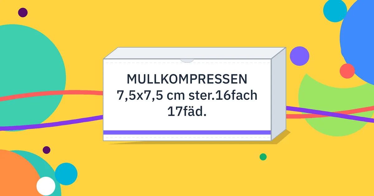 Symbolbild: Packung mit der Aufschrift MULLKOMPRESSEN 7,5x7,5 cm ster.16fach 17fäd. (PZN 06931188) – Verfügbarkeit und Bezug in Apotheken in Frankfurt am Main