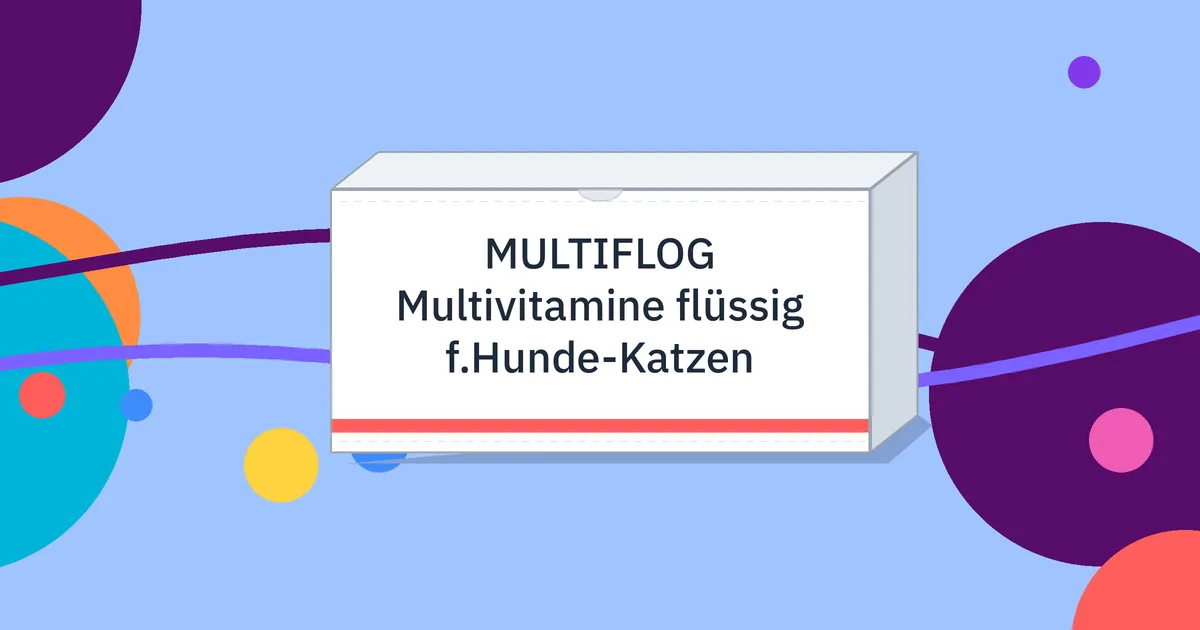 Symbolbild: Packung mit der Aufschrift MULTIFLOG Multivitamine flüssig f.Hunde-Katzen (PZN 17397970) – Verfügbarkeit und Bezug in Apotheken in Frankfurt am Main