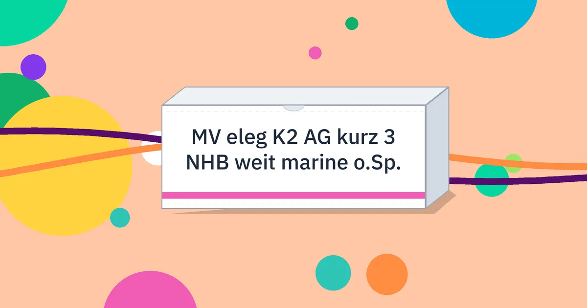 Symbolbild: Packung mit der Aufschrift MV eleg K2 AG kurz 3 NHB weit marine o.Sp. (PZN 15715354) – Verfügbarkeit und Bezug in Apotheken in Frankfurt am Main