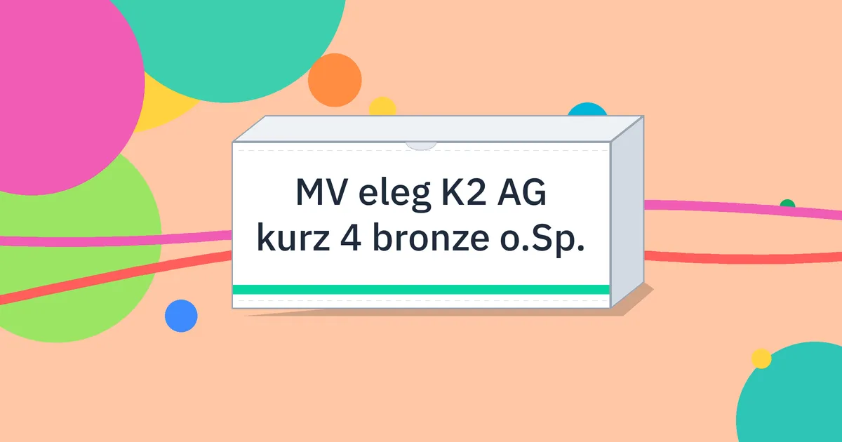 Symbolbild: Packung mit der Aufschrift MV eleg K2 AG kurz 4 bronze o.Sp. (PZN 14717227) – Verfügbarkeit und Bezug in Apotheken in Frankfurt am Main