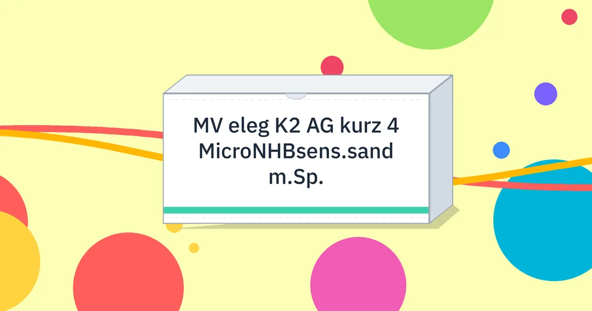 Symbolbild: Packung mit der Aufschrift MV eleg K2 AG kurz 4 MicroNHBsens.sand m.Sp. (PZN 18927097) – Verfügbarkeit und Bezug in Apotheken in Frankfurt am Main