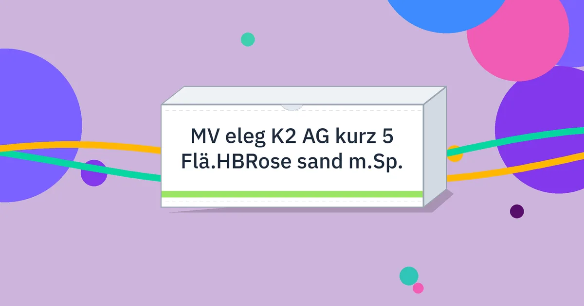 Symbolbild: Packung mit der Aufschrift MV eleg K2 AG kurz 5 Flä.HBRose sand m.Sp. (PZN 18925974) – Verfügbarkeit und Bezug in Apotheken in Frankfurt am Main