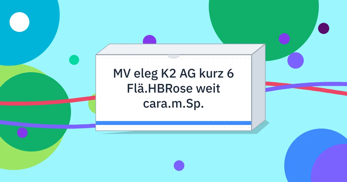 Symbolbild: Packung mit der Aufschrift MV eleg K2 AG kurz 6 Flä.HBRose weit cara.m.Sp. (PZN 15706734) – Verfügbarkeit und Bezug in Apotheken in Frankfurt am Main