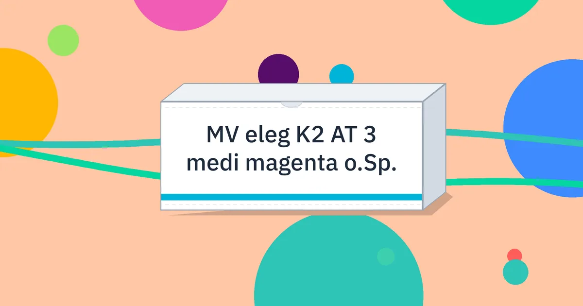Symbolbild: Packung mit der Aufschrift MV eleg K2 AT 3 medi magenta o.Sp. (PZN 14625689) – Verfügbarkeit und Bezug in Apotheken in Frankfurt am Main