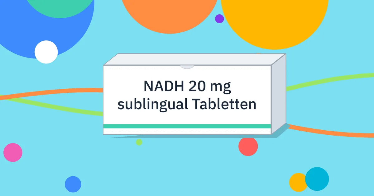 Symbolbild: Packung mit der Aufschrift NADH 20 mg sublingual Tabletten (PZN 14278288) – Verfügbarkeit und Bezug in Apotheken in Frankfurt am Main