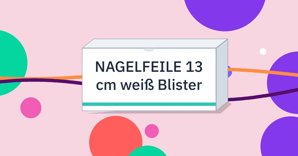 Symbolbild: Packung mit der Aufschrift NAGELFEILE 13 cm weiß Blister (PZN 01584687) – Verfügbarkeit und Bezug in Apotheken in Frankfurt am Main