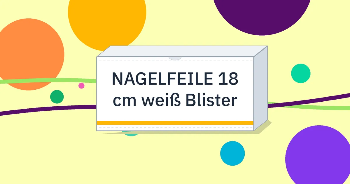 Symbolbild: Packung mit der Aufschrift NAGELFEILE 18 cm weiß Blister (PZN 10349525) – Verfügbarkeit und Bezug in Apotheken in Frankfurt am Main