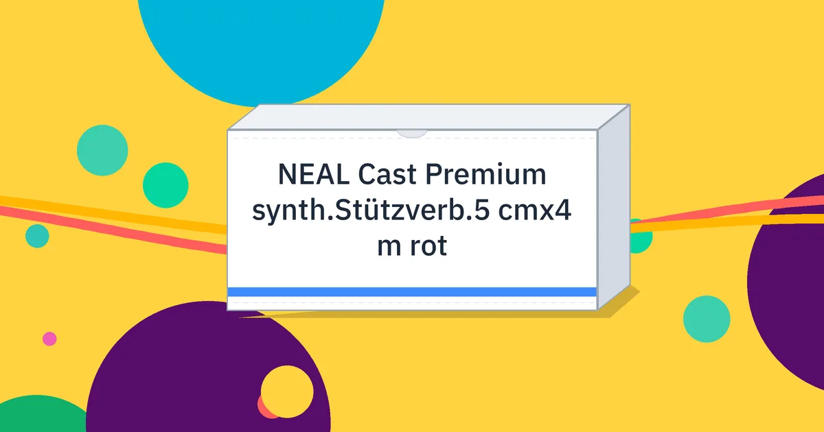 Symbolbild: Packung mit der Aufschrift NEAL Cast Premium synth.Stützverb.5 cmx4 m rot (PZN 17302165) – Verfügbarkeit und Bezug in Apotheken in Frankfurt am Main