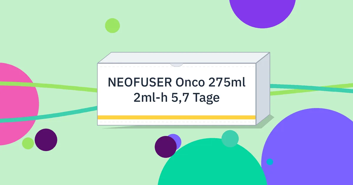 Symbolbild: Packung mit der Aufschrift NEOFUSER Onco 275ml 2ml-h 5,7 Tage (PZN 16512305) – Verfügbarkeit und Bezug in Apotheken in Frankfurt am Main