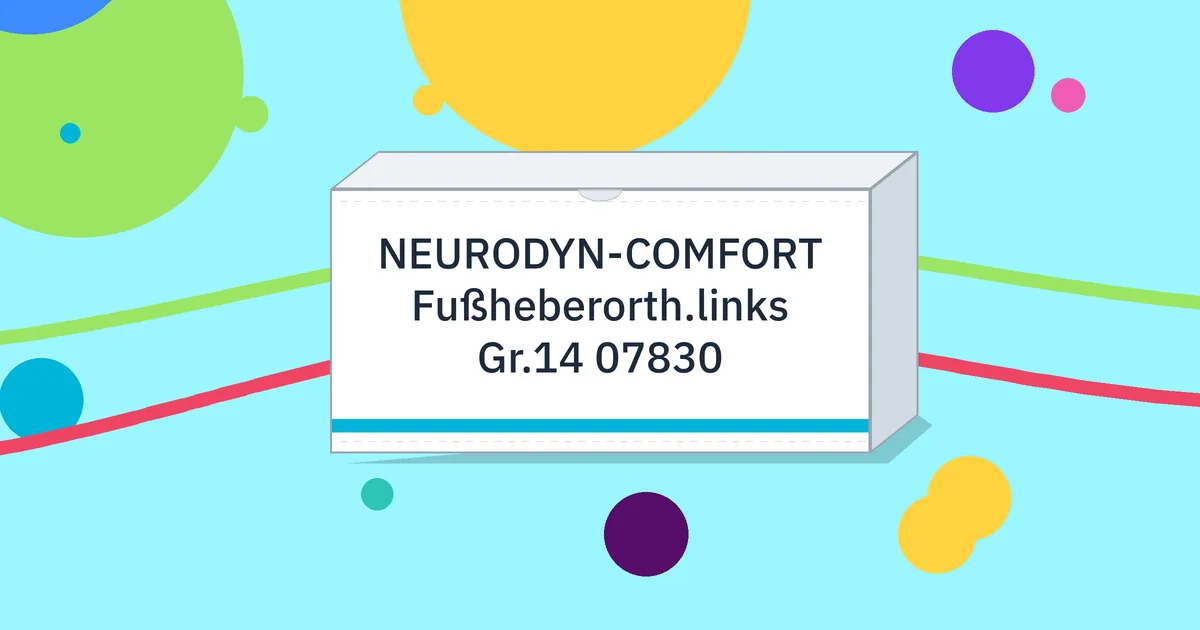 Symbolbild: Packung mit der Aufschrift NEURODYN-COMFORT Fußheberorth.links Gr.14 07830 (PZN 09389927) – Verfügbarkeit und Bezug in Apotheken in Frankfurt am Main