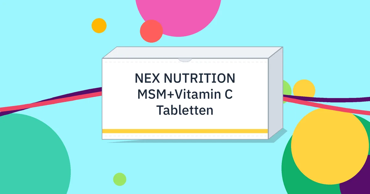 Symbolbild: Packung mit der Aufschrift NEX NUTRITION MSM+Vitamin C Tabletten (PZN 20043187) – Verfügbarkeit und Bezug in Apotheken in Frankfurt am Main