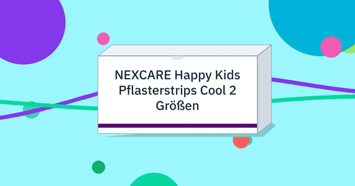 Symbolbild: Packung mit der Aufschrift NEXCARE Happy Kids Pflasterstrips Cool 2 Größen (PZN 17149031) – Verfügbarkeit und Bezug in Apotheken in Frankfurt am Main