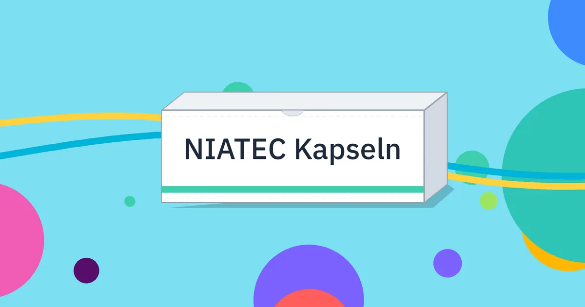 Symbolbild: Packung mit der Aufschrift NIATEC Kapseln (PZN 00114867) – Verfügbarkeit und Bezug in Apotheken in Frankfurt am Main