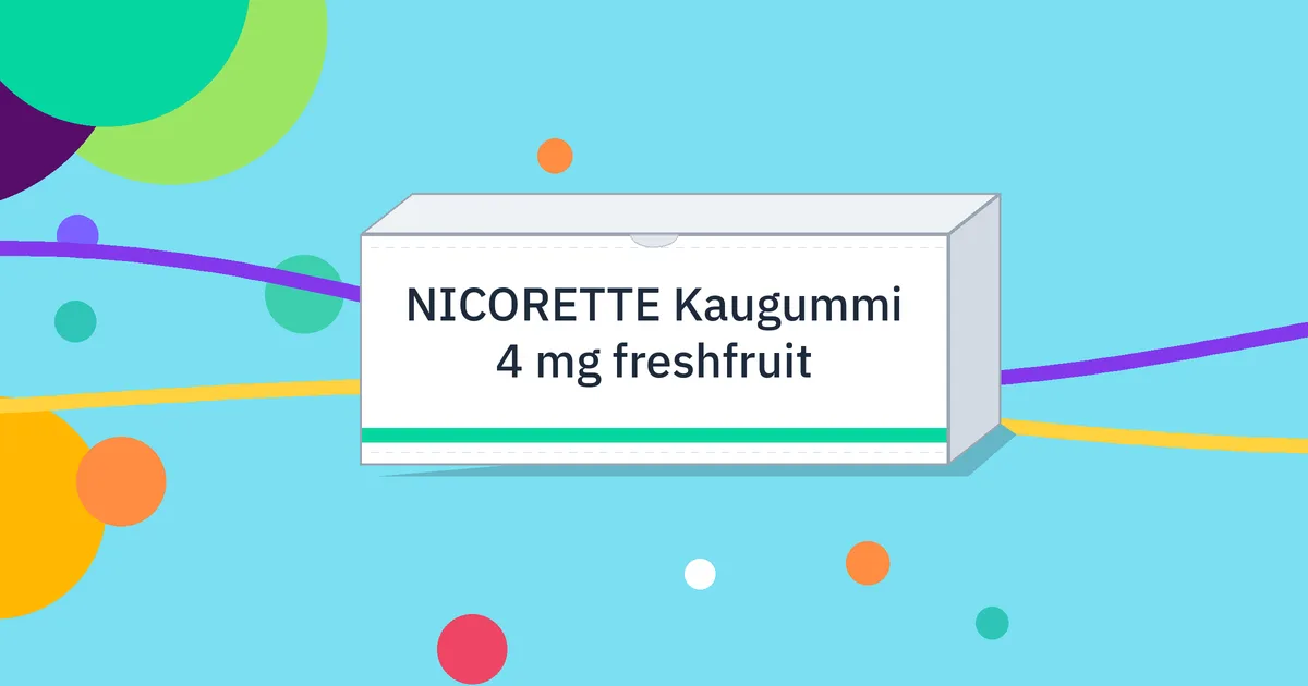 Symbolbild: Packung mit der Aufschrift NICORETTE Kaugummi 4 mg freshfruit (PZN 18312757) – Verfügbarkeit und Bezug in Apotheken in Frankfurt am Main
