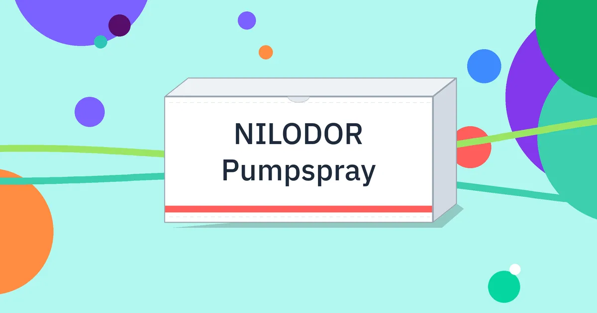 Symbolbild: Packung mit der Aufschrift NILODOR Pumpspray (PZN 03739415) – Verfügbarkeit und Bezug in Apotheken in Frankfurt am Main