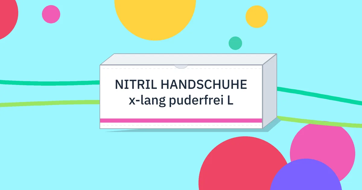 Symbolbild: Packung mit der Aufschrift NITRIL HANDSCHUHE x-lang puderfrei L (PZN 04650999) – Verfügbarkeit und Bezug in Apotheken in Frankfurt am Main