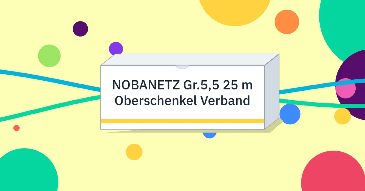 Symbolbild: Packung mit der Aufschrift NOBANETZ Gr.5,5 25 m Oberschenkel Verband (PZN 05508393) – Verfügbarkeit und Bezug in Apotheken in Frankfurt am Main