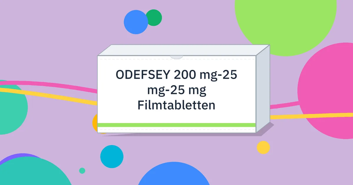 Symbolbild: Packung mit der Aufschrift ODEFSEY 200 mg-25 mg-25 mg Filmtabletten (PZN 12477730) – Verfügbarkeit und Bezug in Apotheken in Frankfurt am Main