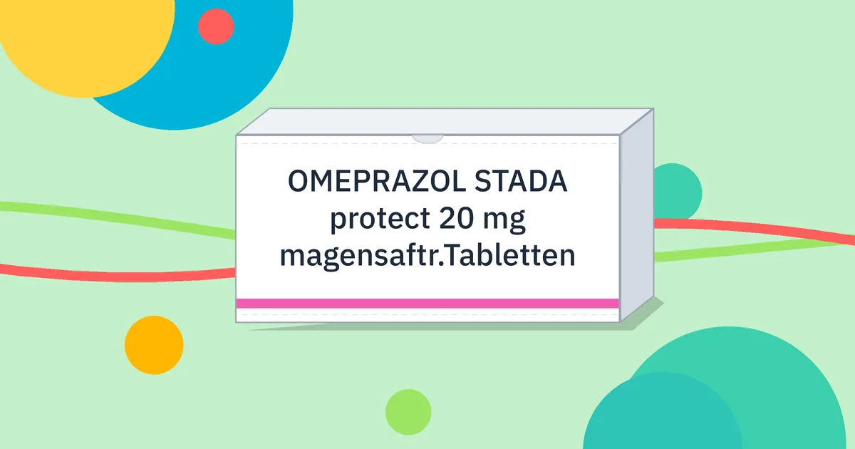 Symbolbild: Packung mit der Aufschrift OMEPRAZOL STADA protect 20 mg magensaftr.Tabletten (PZN 06562325) – Verfügbarkeit und Bezug in Apotheken in Frankfurt am Main
