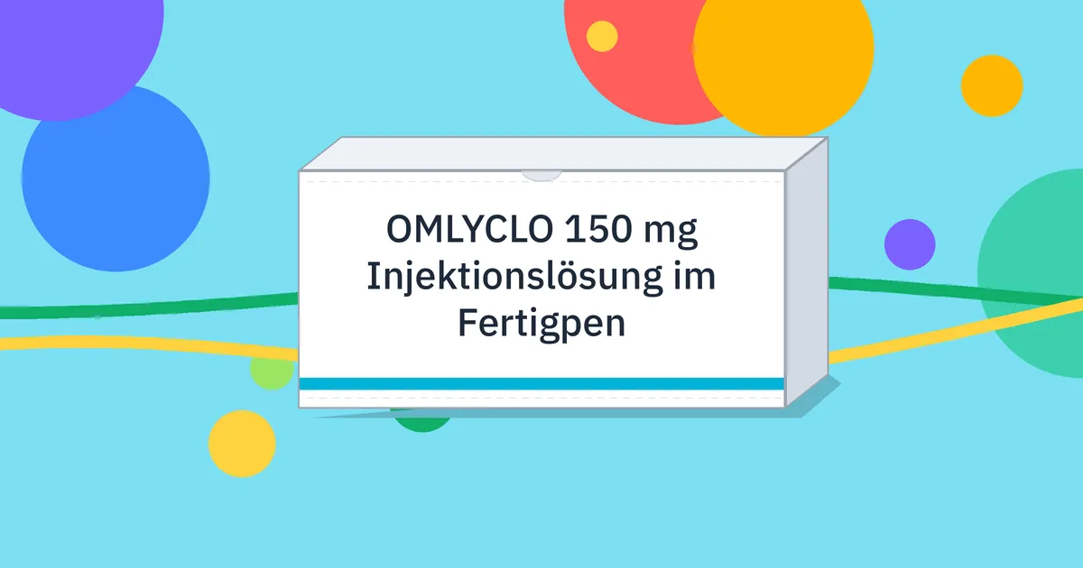 Symbolbild: Packung mit der Aufschrift OMLYCLO 150 mg Injektionslösung im Fertigpen (PZN 20272261) – Verfügbarkeit und Bezug in Apotheken in Frankfurt am Main
