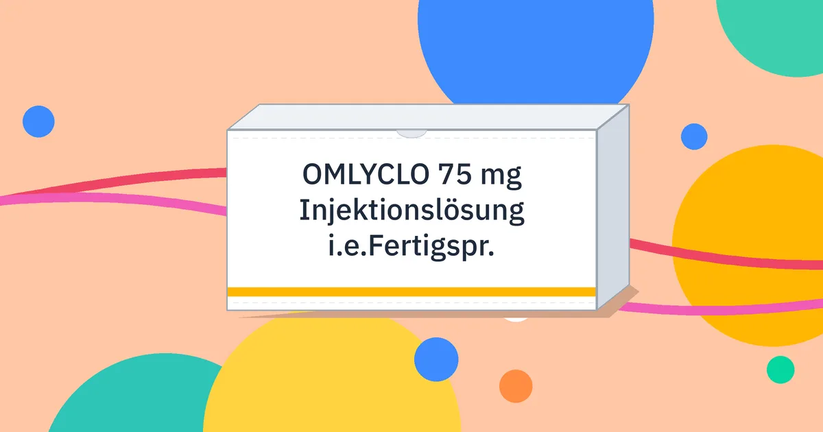 Symbolbild: Packung mit der Aufschrift OMLYCLO 75 mg Injektionslösung i.e.Fertigspr. (PZN 20320020) – Verfügbarkeit und Bezug in Apotheken in Frankfurt am Main