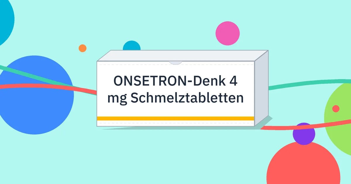 Symbolbild: Packung mit der Aufschrift ONSETRON-Denk 4 mg Schmelztabletten (PZN 14047672) – Verfügbarkeit und Bezug in Apotheken in Frankfurt am Main