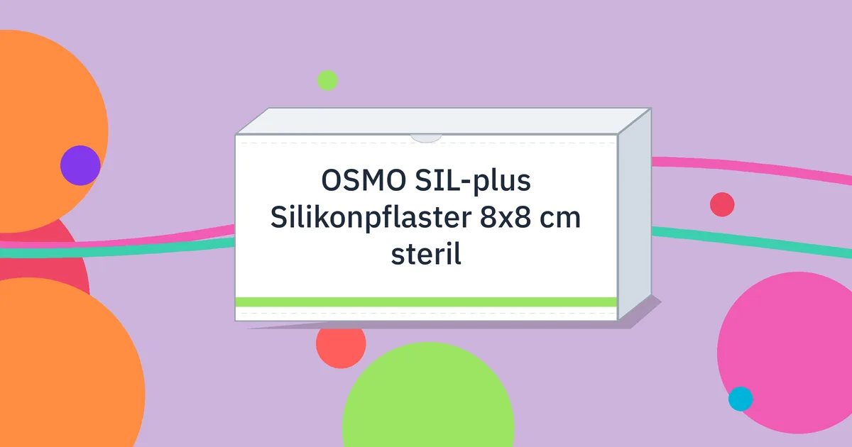 Symbolbild: Packung mit der Aufschrift OSMO SIL-plus Silikonpflaster 8x8 cm steril (PZN 11896956) – Verfügbarkeit und Bezug in Apotheken in Frankfurt am Main