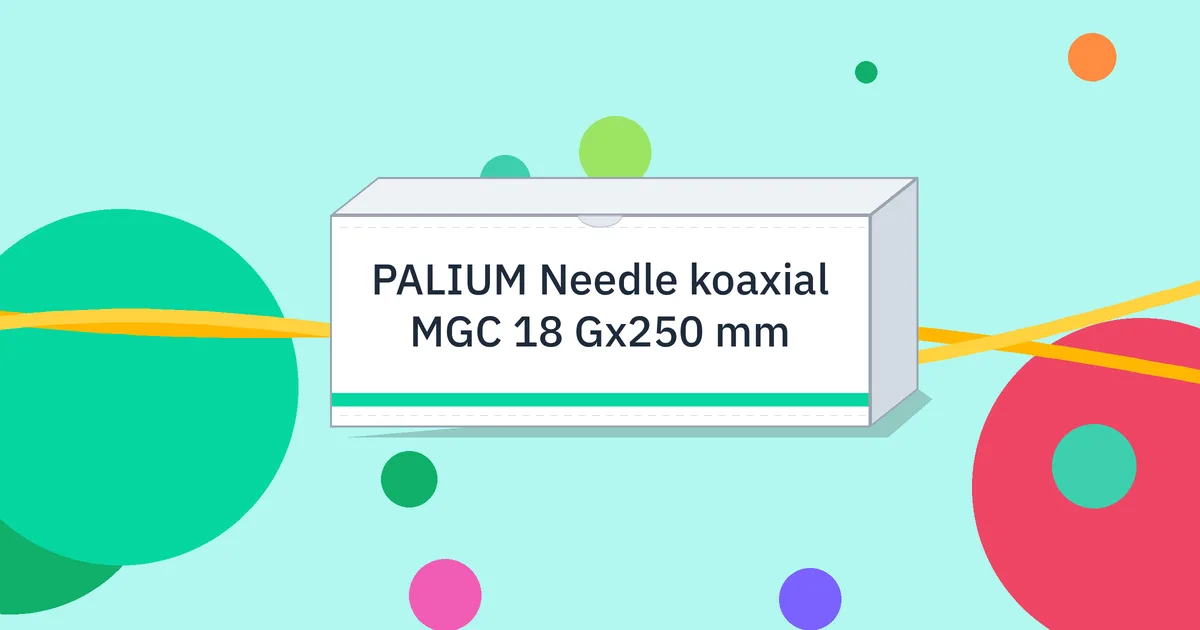 Symbolbild: Packung mit der Aufschrift PALIUM Needle koaxial MGC 18 Gx250 mm (PZN 19734526) – Verfügbarkeit und Bezug in Apotheken in Frankfurt am Main