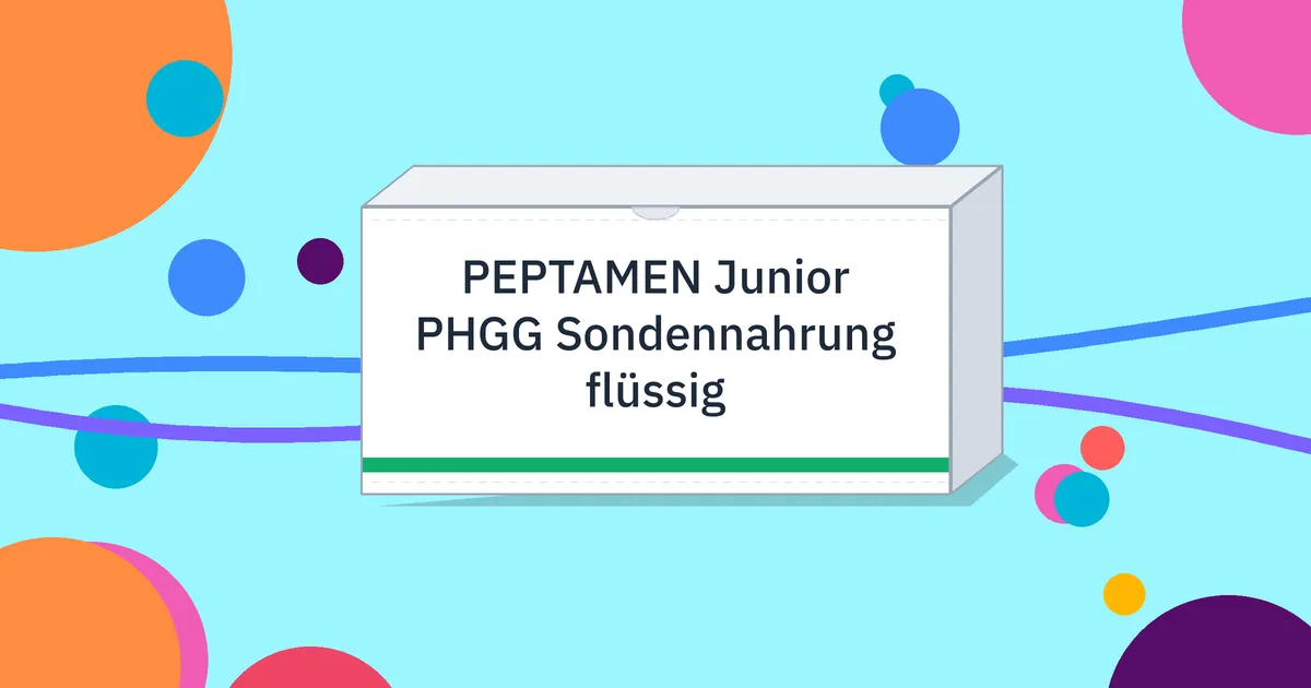 Symbolbild: Packung mit der Aufschrift PEPTAMEN Junior PHGG Sondennahrung flüssig (PZN 19427391) – Verfügbarkeit und Bezug in Apotheken in Frankfurt am Main