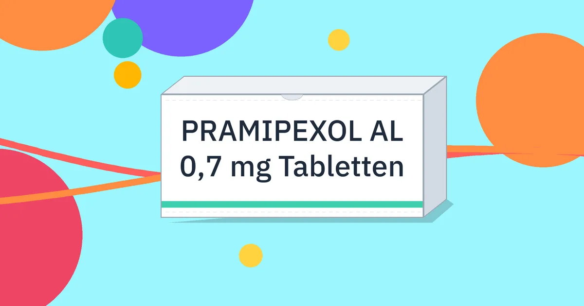 Symbolbild: Packung mit der Aufschrift PRAMIPEXOL AL 0,7 mg Tabletten (PZN 06453300) – Verfügbarkeit und Bezug in Apotheken in Frankfurt am Main