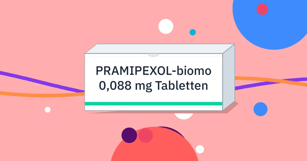 Symbolbild: Packung mit der Aufschrift PRAMIPEXOL-biomo 0,088 mg Tabletten (PZN 07519308) – Verfügbarkeit und Bezug in Apotheken in Frankfurt am Main