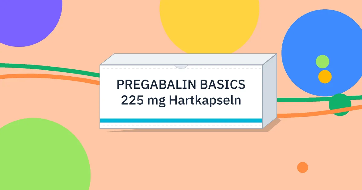 Symbolbild: Packung mit der Aufschrift PREGABALIN BASICS 225 mg Hartkapseln (PZN 11172454) – Verfügbarkeit und Bezug in Apotheken in Frankfurt am Main
