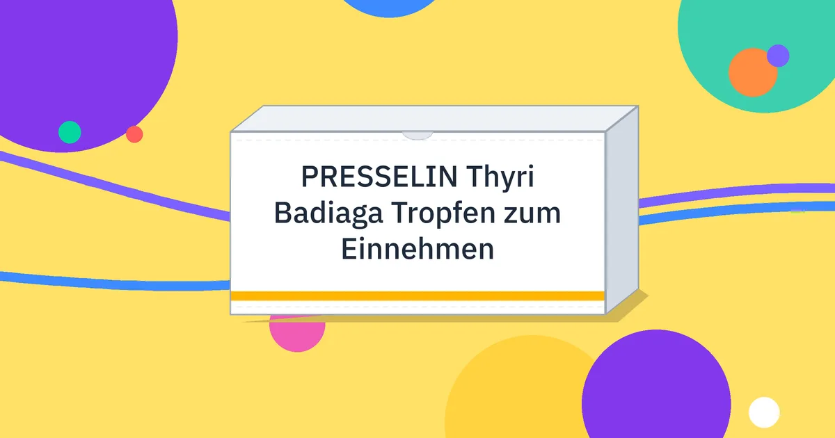 Symbolbild: Packung mit der Aufschrift PRESSELIN Thyri Badiaga Tropfen zum Einnehmen (PZN 02498547) – Verfügbarkeit und Bezug in Apotheken in Frankfurt am Main