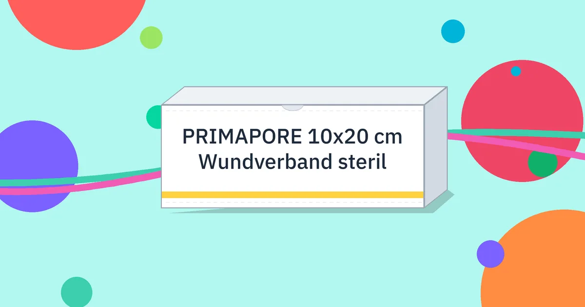 Symbolbild: Packung mit der Aufschrift PRIMAPORE 10x20 cm Wundverband steril (PZN 16165068) – Verfügbarkeit und Bezug in Apotheken in Frankfurt am Main