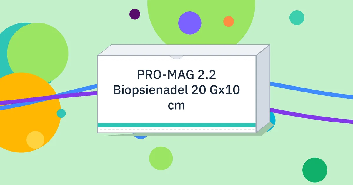 Symbolbild: Packung mit der Aufschrift PRO-MAG 2.2 Biopsienadel 20 Gx10 cm (PZN 06768535) – Verfügbarkeit und Bezug in Apotheken in Frankfurt am Main