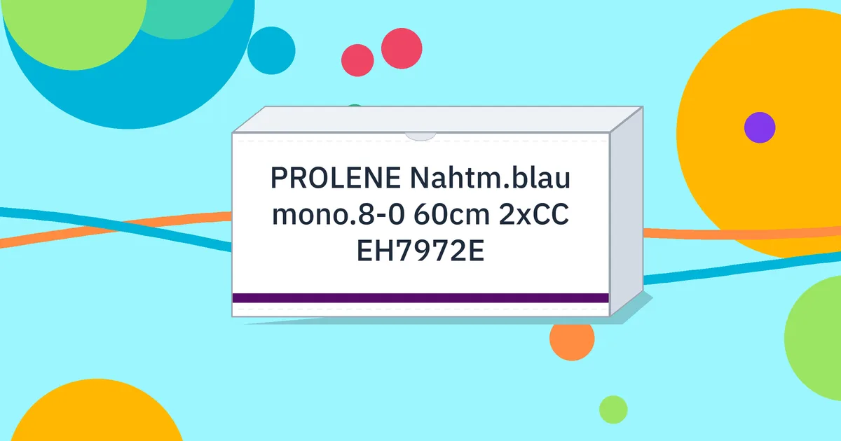 Symbolbild: Packung mit der Aufschrift PROLENE Nahtm.blau mono.8-0 60cm 2xCC EH7972E (PZN 20895944) – Verfügbarkeit und Bezug in Apotheken in Frankfurt am Main