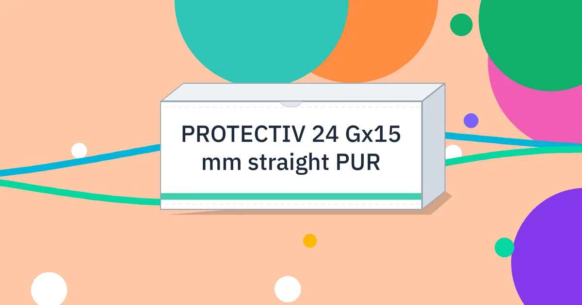 Symbolbild: Packung mit der Aufschrift PROTECTIV 24 Gx15 mm straight PUR (PZN 06447311) – Verfügbarkeit und Bezug in Apotheken in Frankfurt am Main