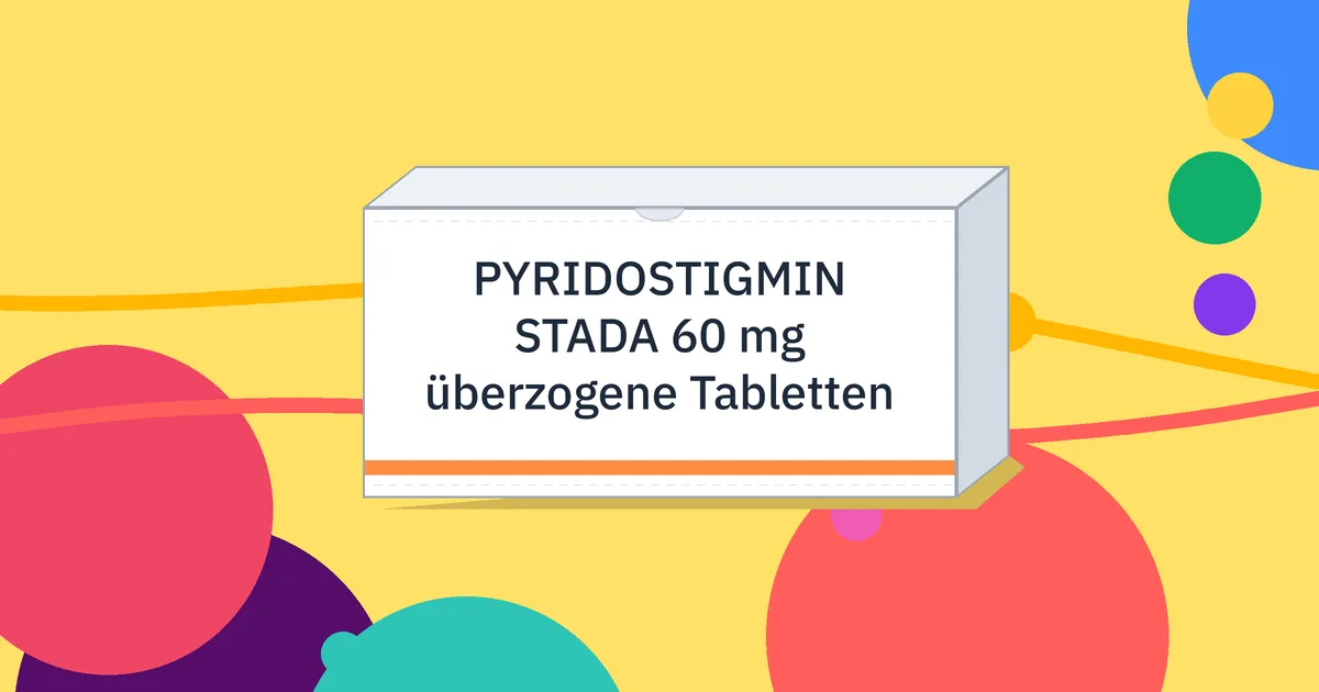 Symbolbild: Packung mit der Aufschrift PYRIDOSTIGMIN STADA 60 mg überzogene Tabletten (PZN 19207040) – Verfügbarkeit und Bezug in Apotheken in Frankfurt am Main