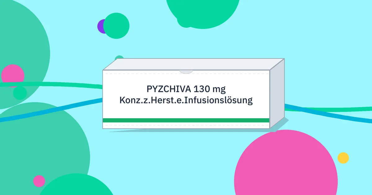 Symbolbild: Packung mit der Aufschrift PYZCHIVA 130 mg Konz.z.Herst.e.Infusionslösung (PZN 19661626) – Verfügbarkeit und Bezug in Apotheken in Frankfurt am Main