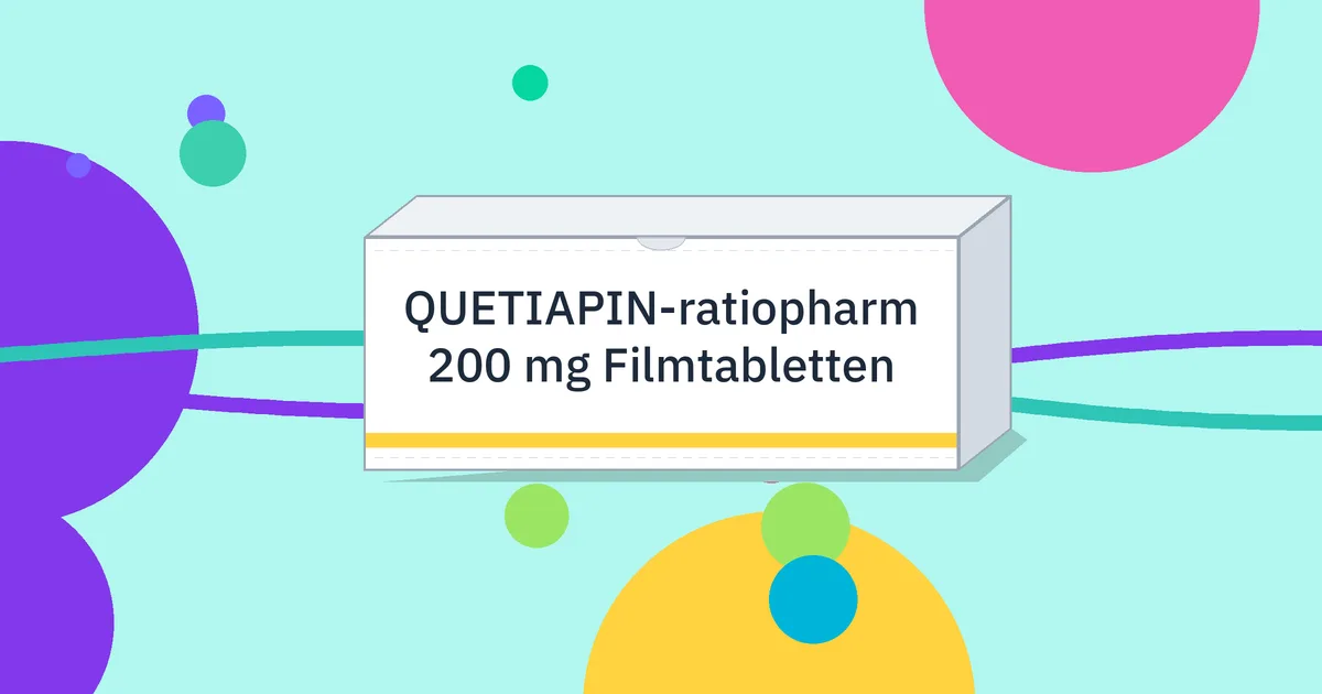 Symbolbild: Packung mit der Aufschrift QUETIAPIN-ratiopharm 200 mg Filmtabletten (PZN 09243247) – Verfügbarkeit und Bezug in Apotheken in Frankfurt am Main