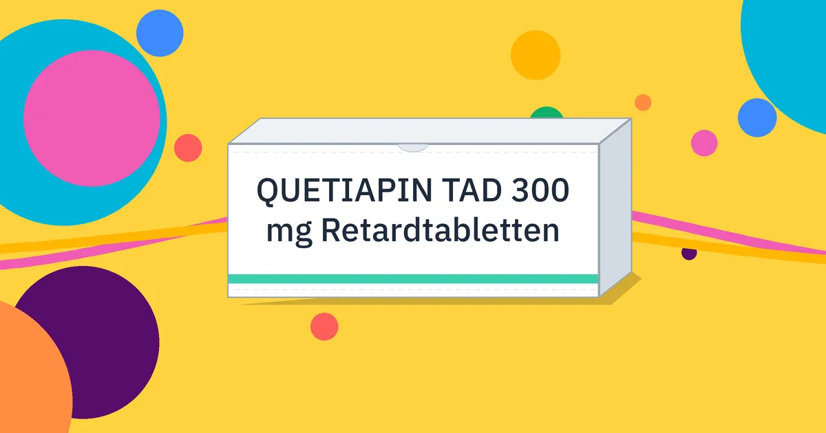 Symbolbild: Packung mit der Aufschrift QUETIAPIN TAD 300 mg Retardtabletten (PZN 13513698) – Verfügbarkeit und Bezug in Apotheken in Frankfurt am Main